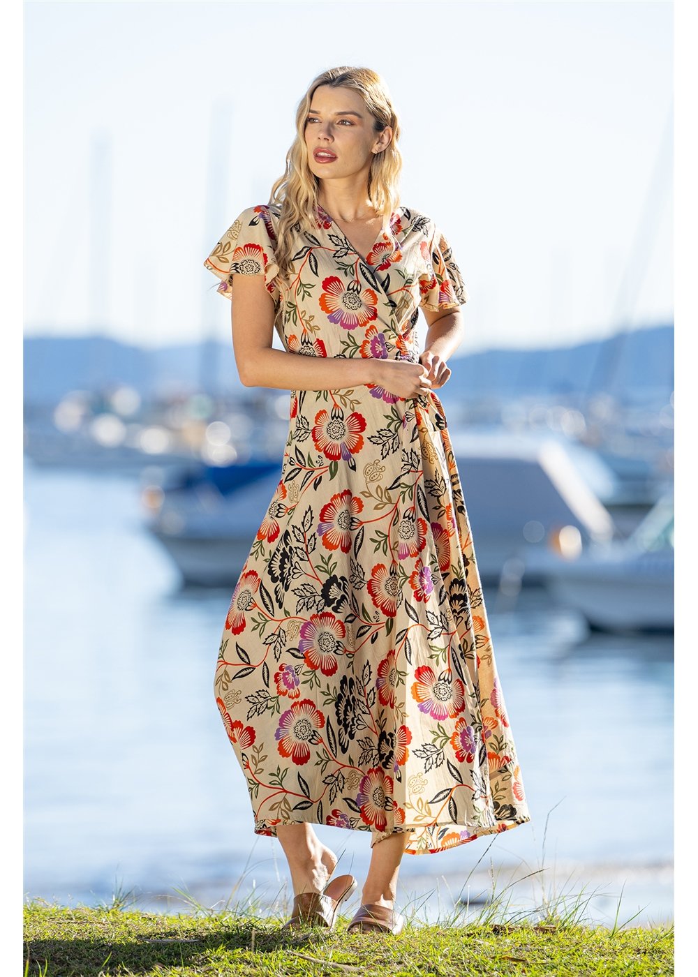 Lowanna Cotton S/Sleeve Wrap Dress – Cienna Designs
